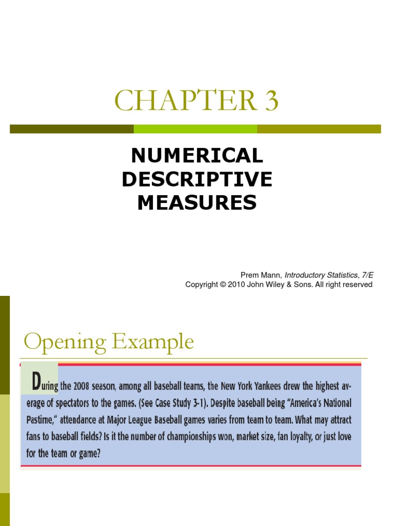Numerical Descriptive Measures: Prem Mann, Introductory Statistics, 7/E | Download Free PDF ...