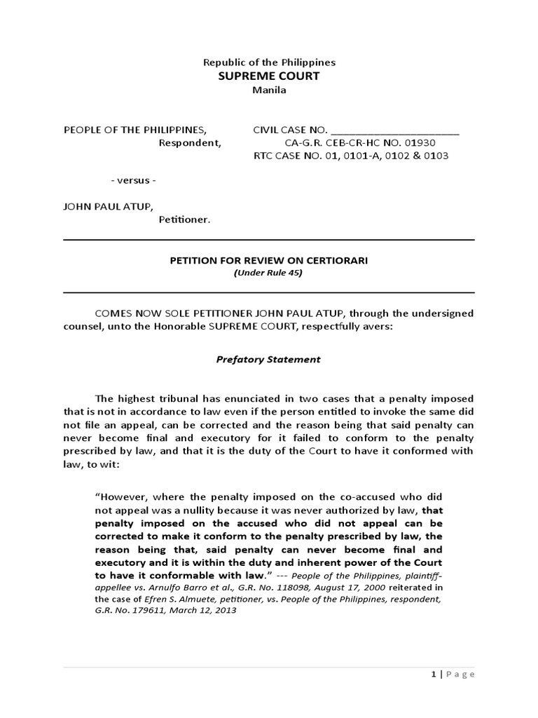Petition For Review On Certiorari - SC | PDF | Appeal | Appellate Court