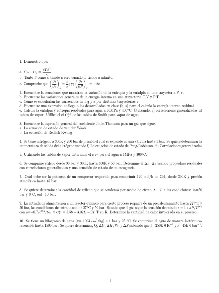 Ejercicios 1 | PDF | Fases de la materia | Termodinámica