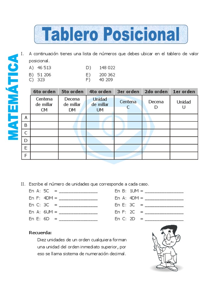 Tabla de Valor Posicional para Sexto Grado | PDF | Notación Matemática ...