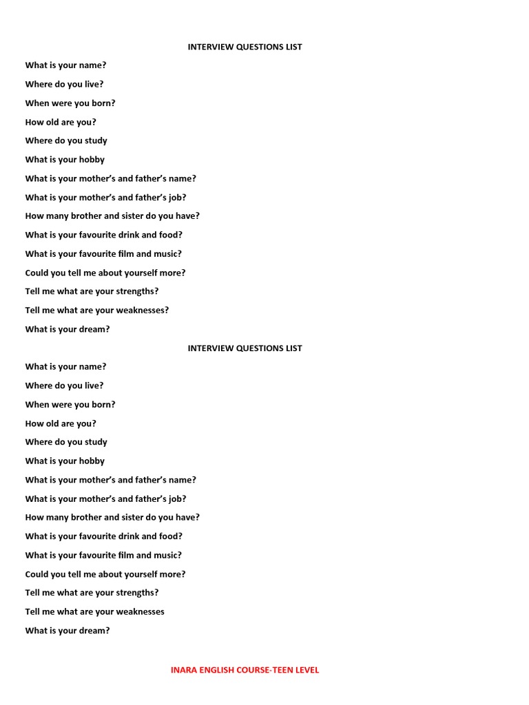 Interview Questions List | PDF