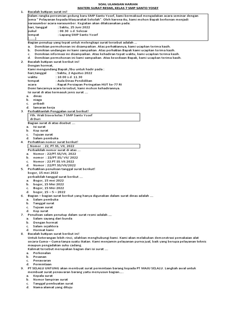 Soal Esai Latihan Surat | PDF