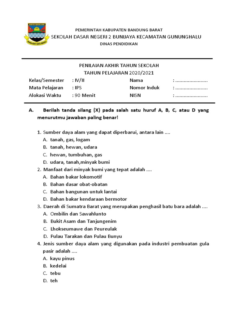 Soal Pat Ips KLS 4 | PDF