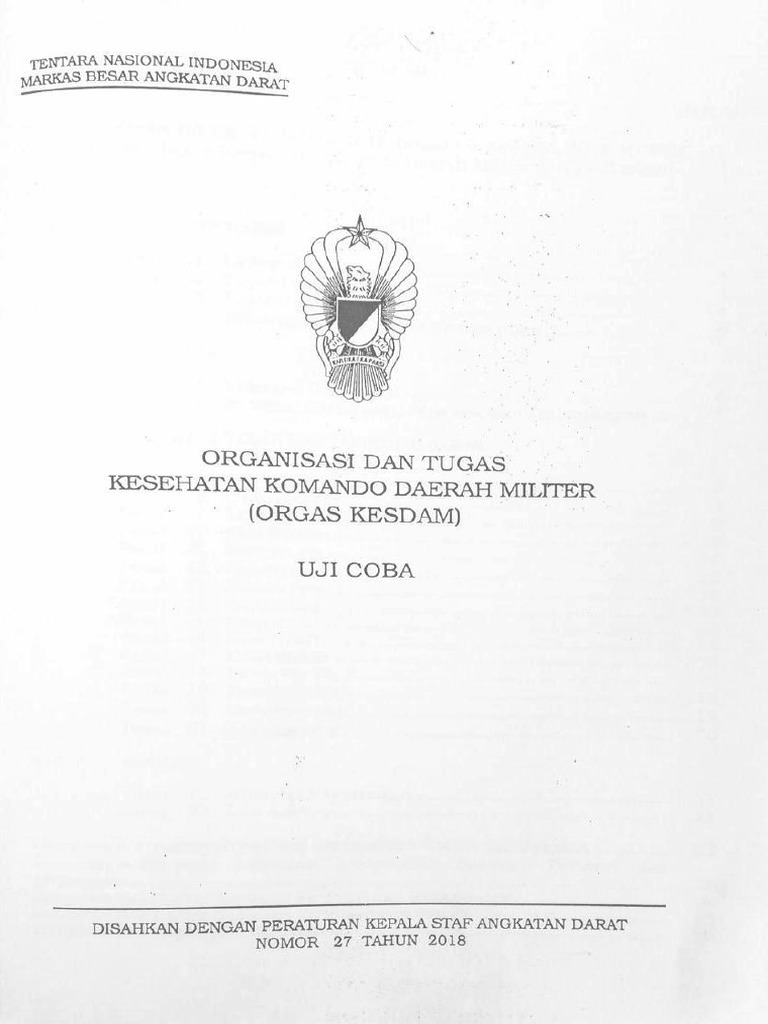 Orgas - Perkasad - 27 - TH 2018 - Kesdam Uji Coba | PDF