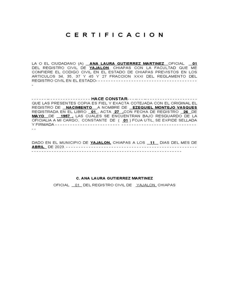 Formato de Registro Civil | PDF