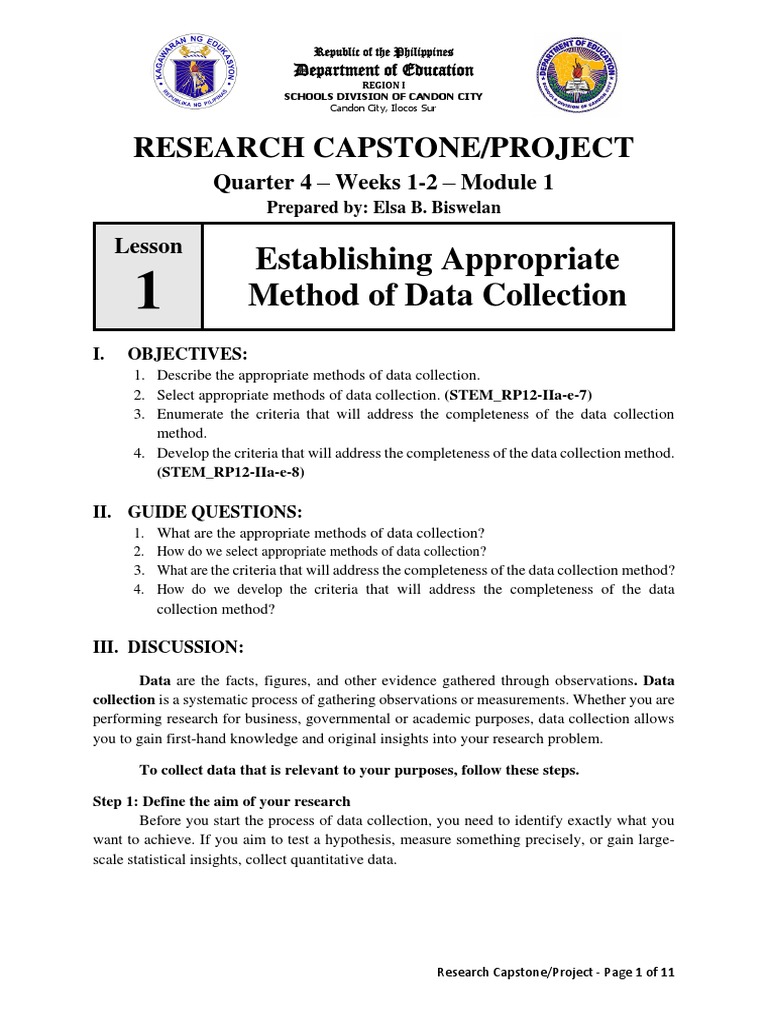 Research Capstone - Q4 - W1 2 - M1 - LDS - Establishing Appropriate ...