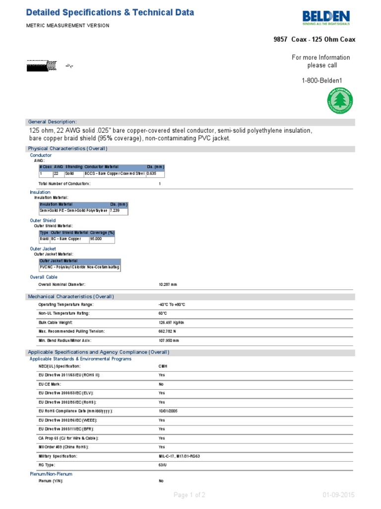 Belden 9857 010 1000 Datasheet | PDF | Coaxial Cable | Electrical ...