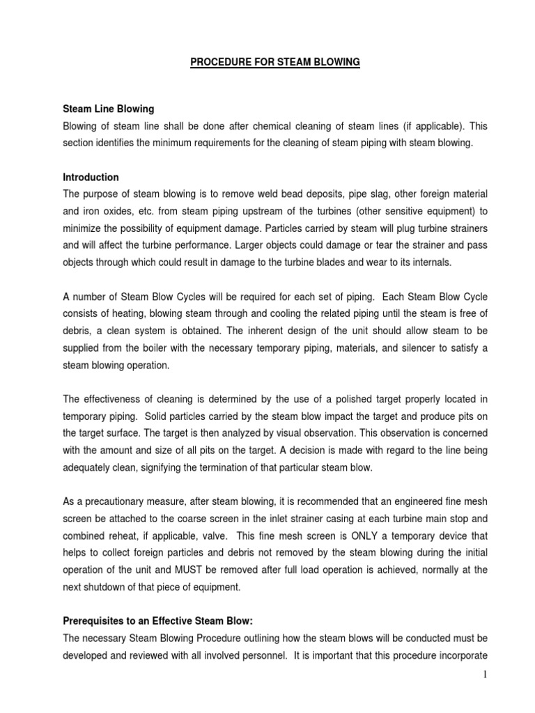 Steam Line Blowing Procedure General | PDF | Steam | Valve