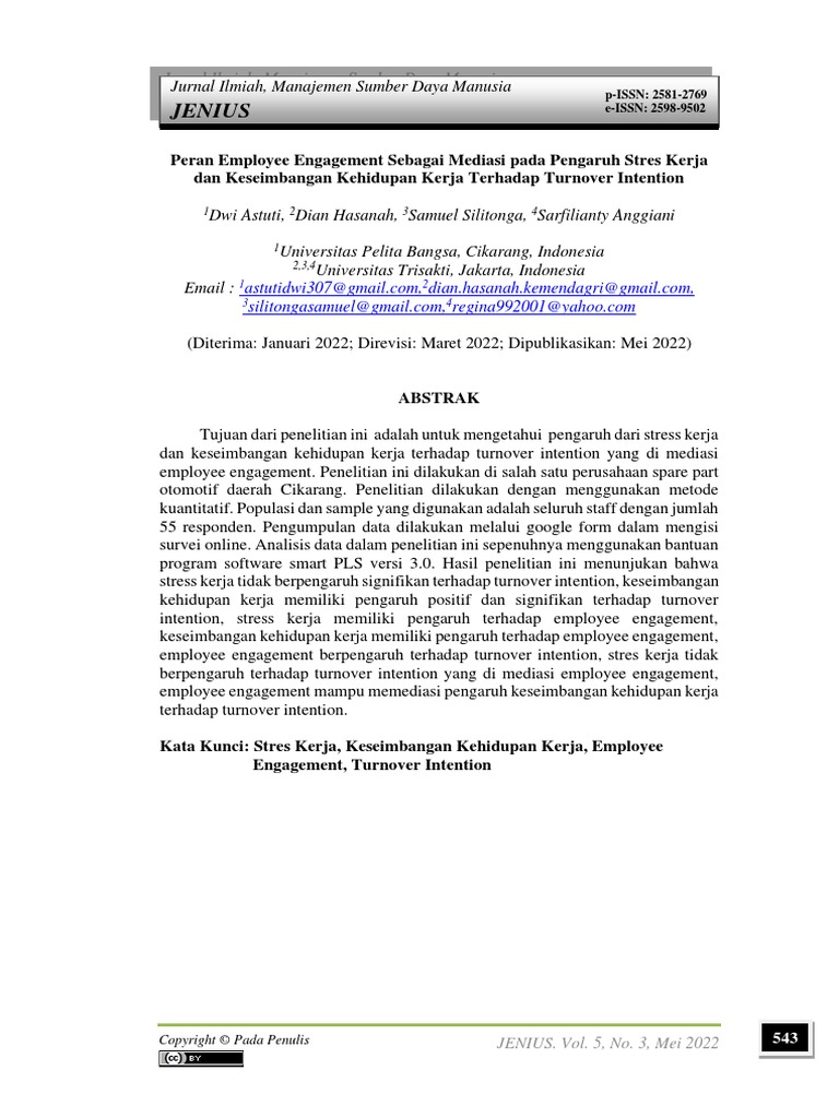 Peran Employee Engagement Sebagai Mediasi Pada Pengaruh Stres Kerja Dan Keseimbangan Kehidupan ...