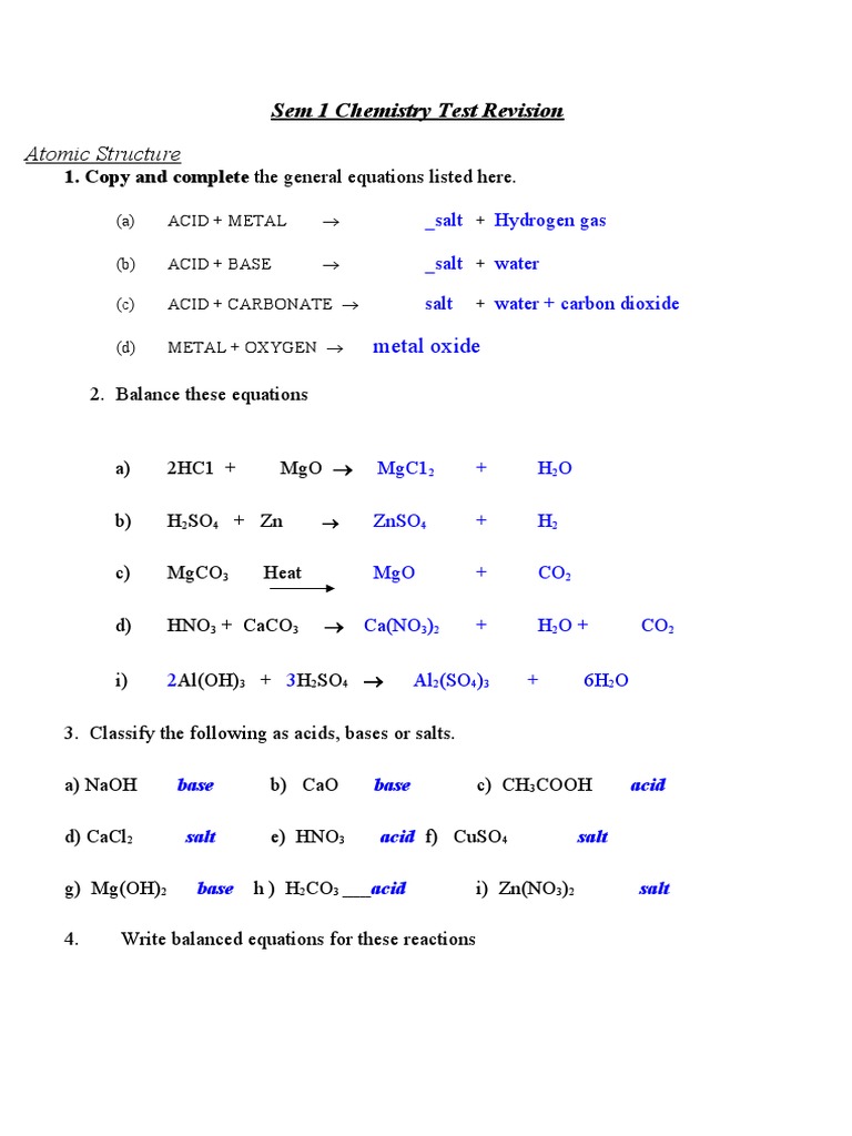 Chemistry Test Revision Guide | PDF | Reaction Rate | Hydroxide