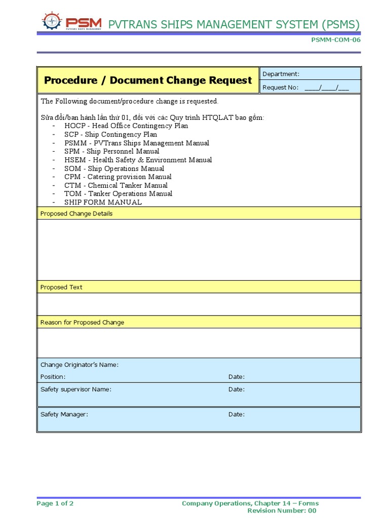 PSMM-COM-06 - Procedure - Document Change Request | PDF