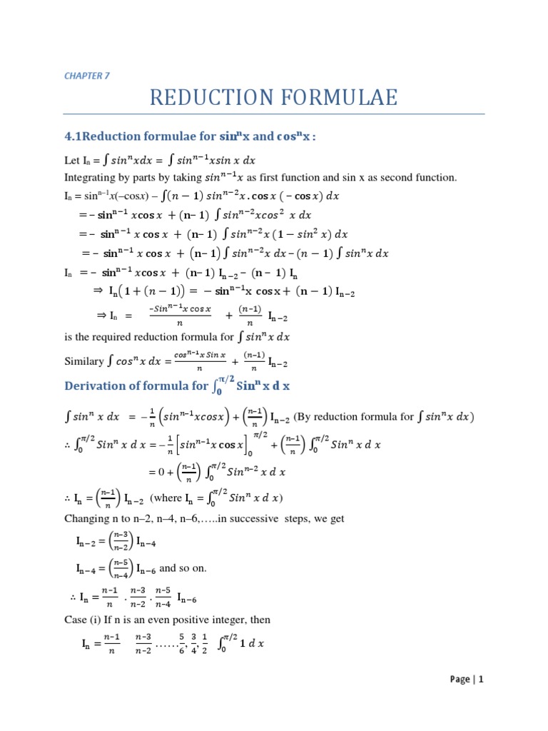 Chapter 7 Reduction Formulae | PDF | Elementary Mathematics | Algebra