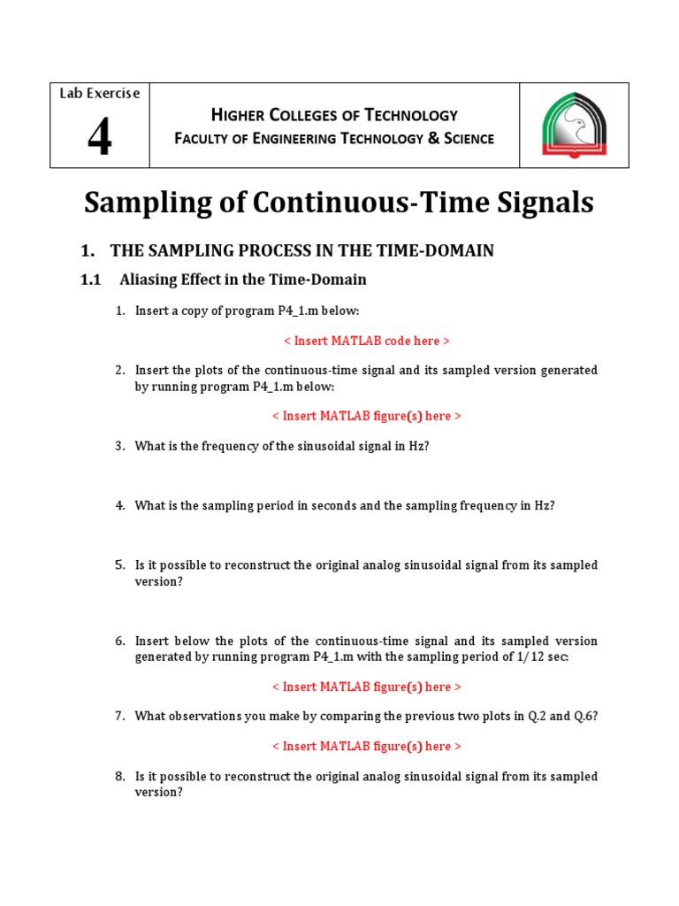 Lab Exercise 4 - Sampling of Continuous-Time Signals | PDF | Applied Mathematics | Information ...