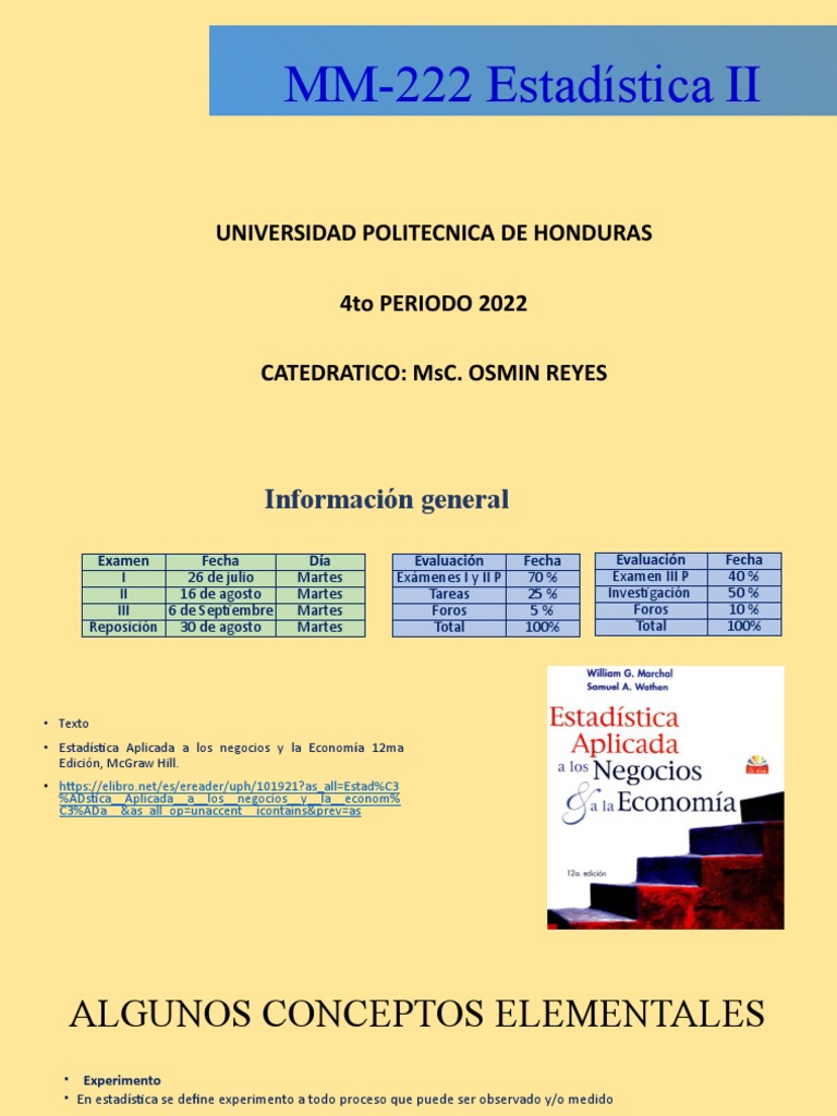 MM-222 Estadística II: Universidad Politecnica de Honduras 4to PERIODO ...