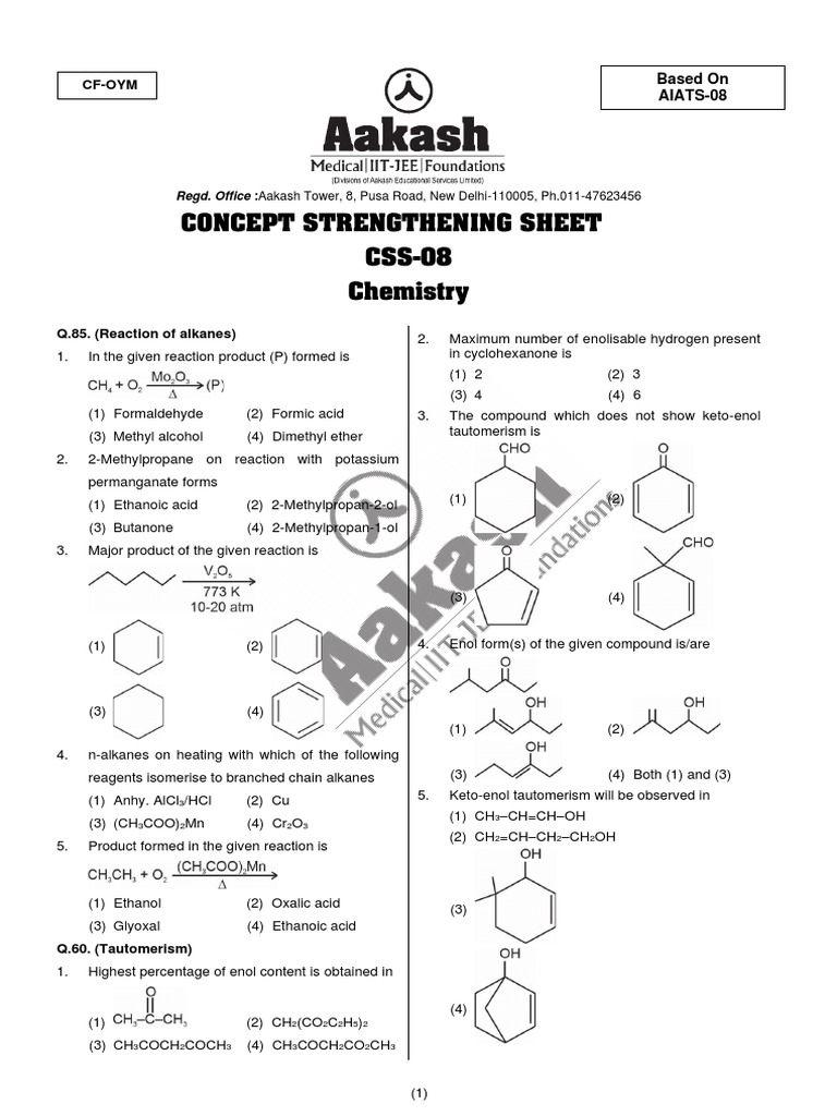 Concept Strengthening Sheet (CSS-08) - OYM - Chemistry | Download Free ... Concept Strengthening Sheet (CSS-08) - OYM - Chemistry | Download Free ...