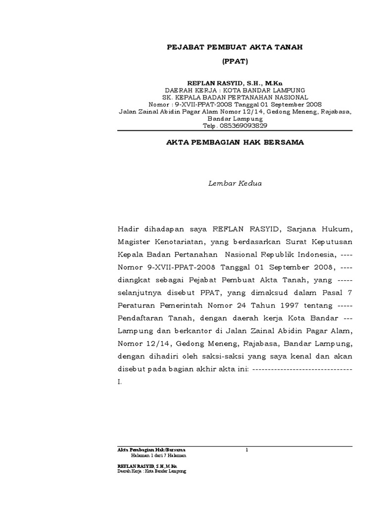 Pejabat Pembuat Akta Tanah (PPAT) : Lembar Kedua | PDF