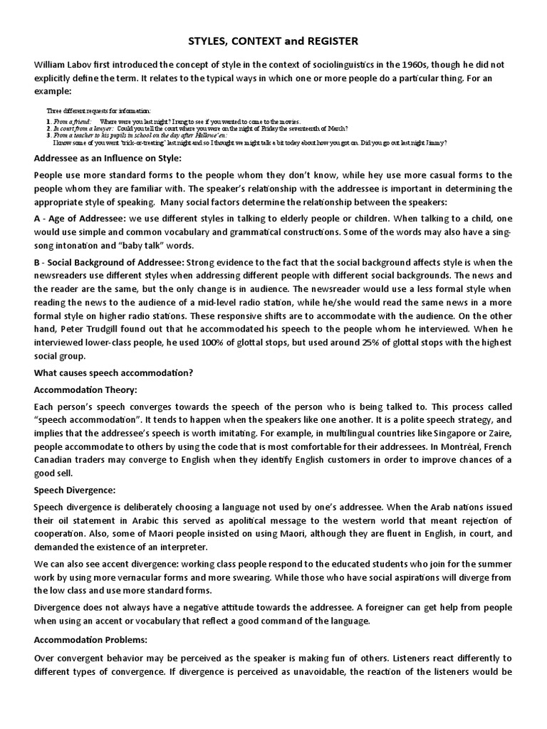 Style Context Register - FINAL | PDF | Linguistics | Human Communication