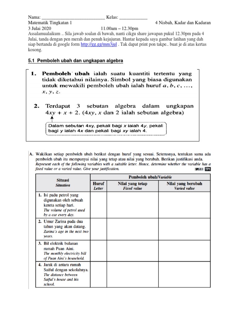 Matematik Tingkatan 1 - 4 Nisbah, Kadar dan Kadaran | PDF