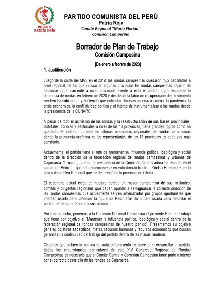 Plan de trabajo rondas | PDF | Perú