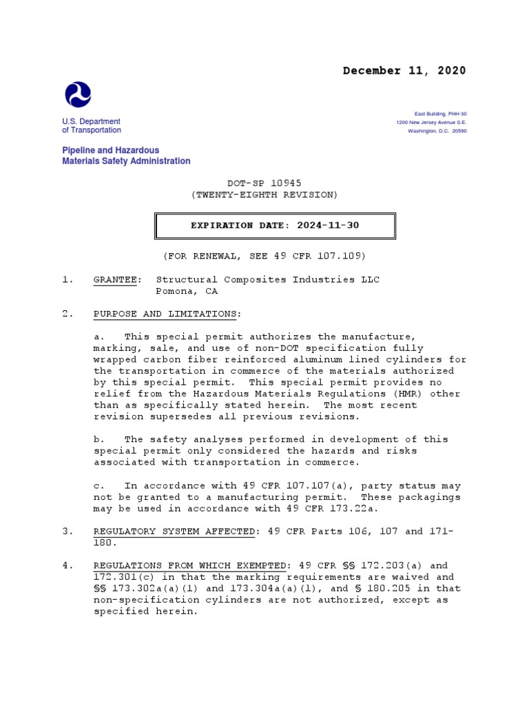 Specifications for the Manufacture, Testing, and Use of Non-DOT ...