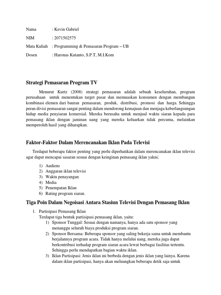 Artike - Strategi Pemasaran Program TV | PDF