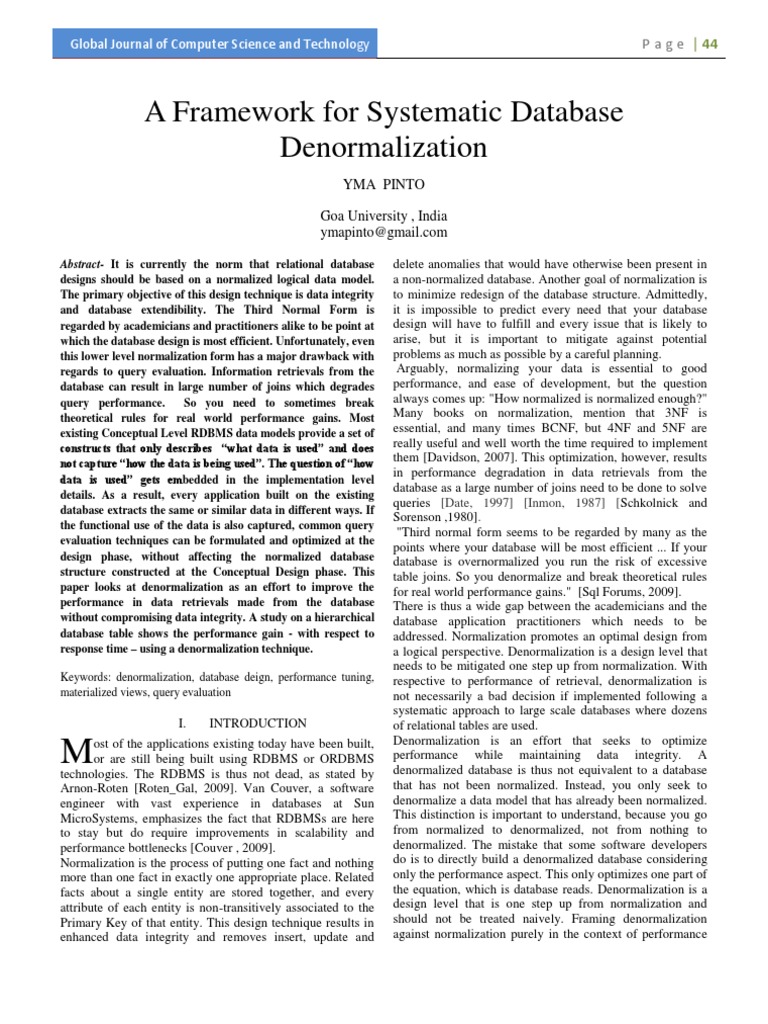 Denormalization | PDF | Databases | Relational Database
