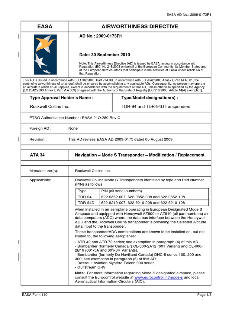 Modification of Rockwell Collins TDR-94 and TDR-94D Transponders to ...