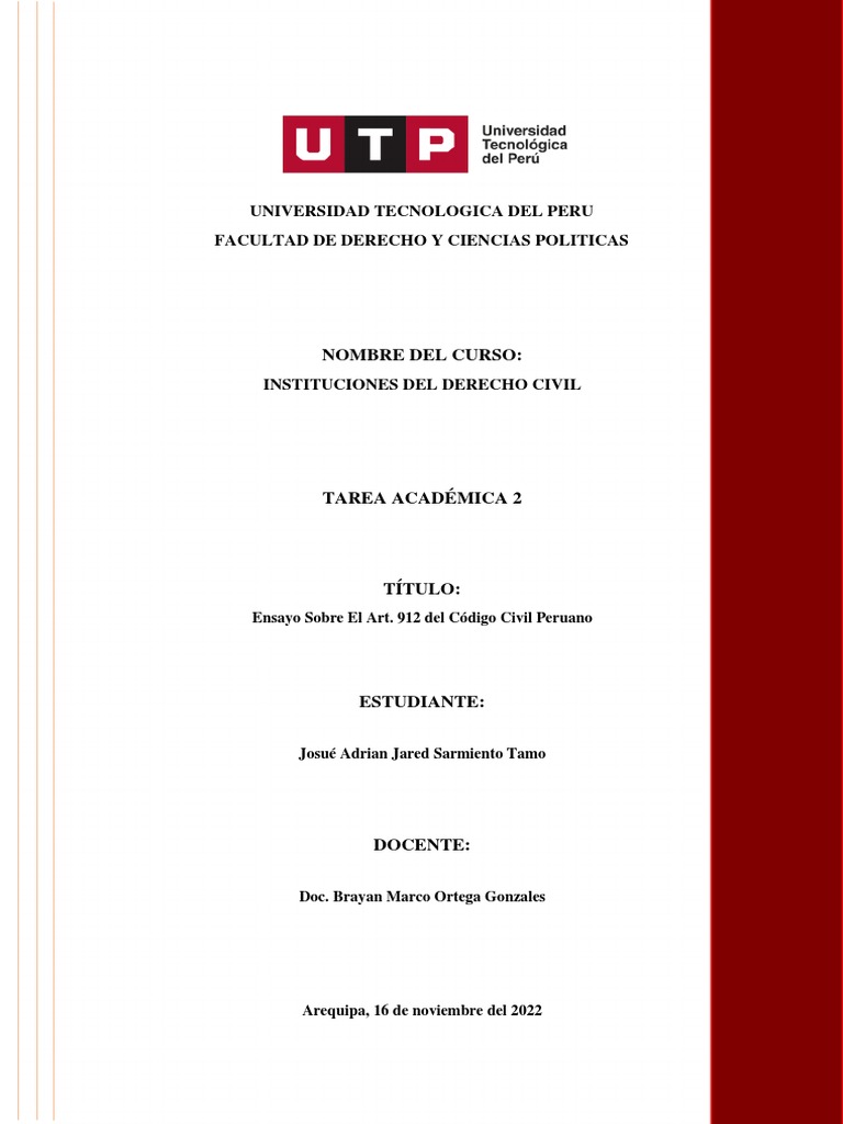 TA2 Ensayo Art. 912 CC - Presuncion de Propiedad - Derechos Reales - Instituciones Del Derecho ...