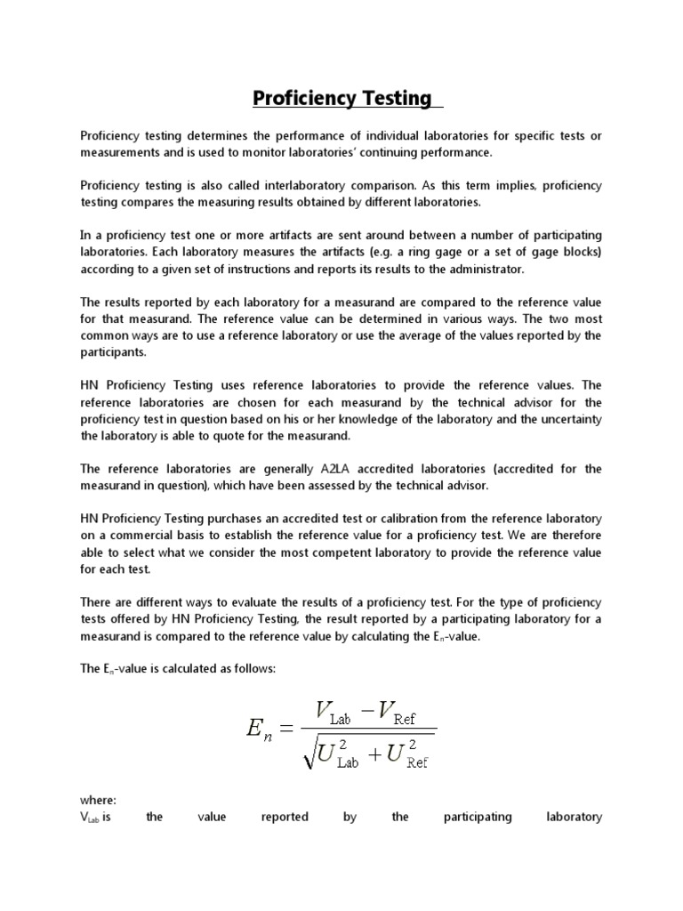 Proficiency Testing Determines The Performance of Individual ...