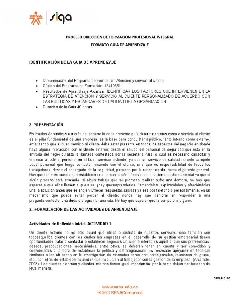 Gfpi-F-019 - Guia - de - Aprendizaje 2 | PDF | Servicio al Cliente | Aprendizaje