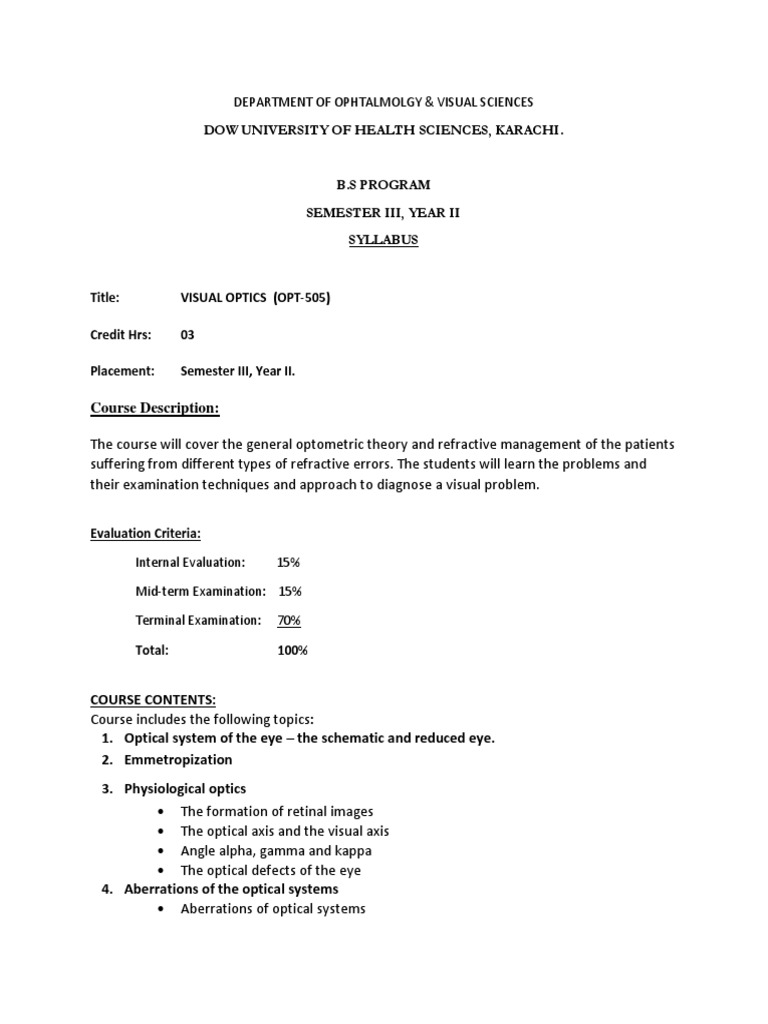 Visual Optics Outline | Download Free PDF | Optics | Visual System