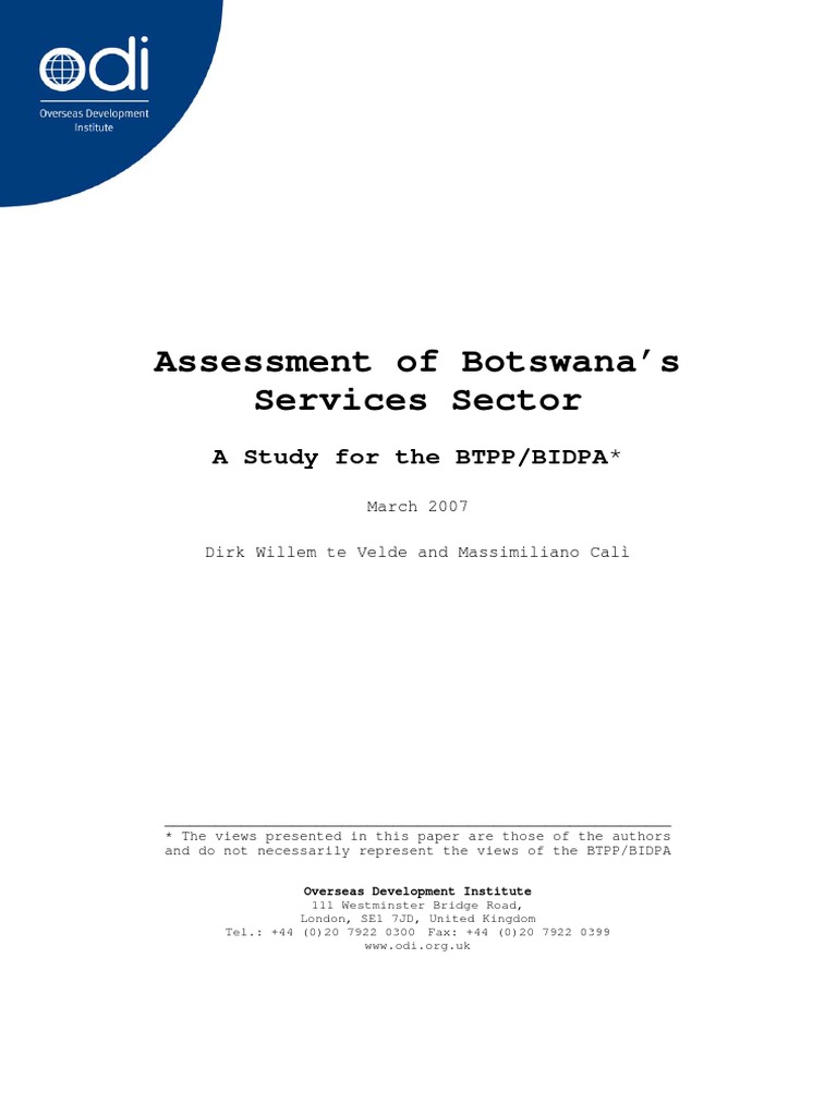 Assessment of Botswana's Services Sector: A Study For The BTPP/BIDPA ...