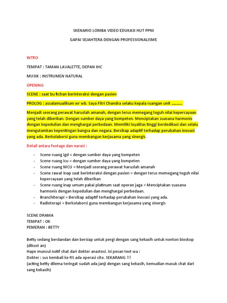 Skenario Lomba Video Edukasi Hut Ppni | PDF