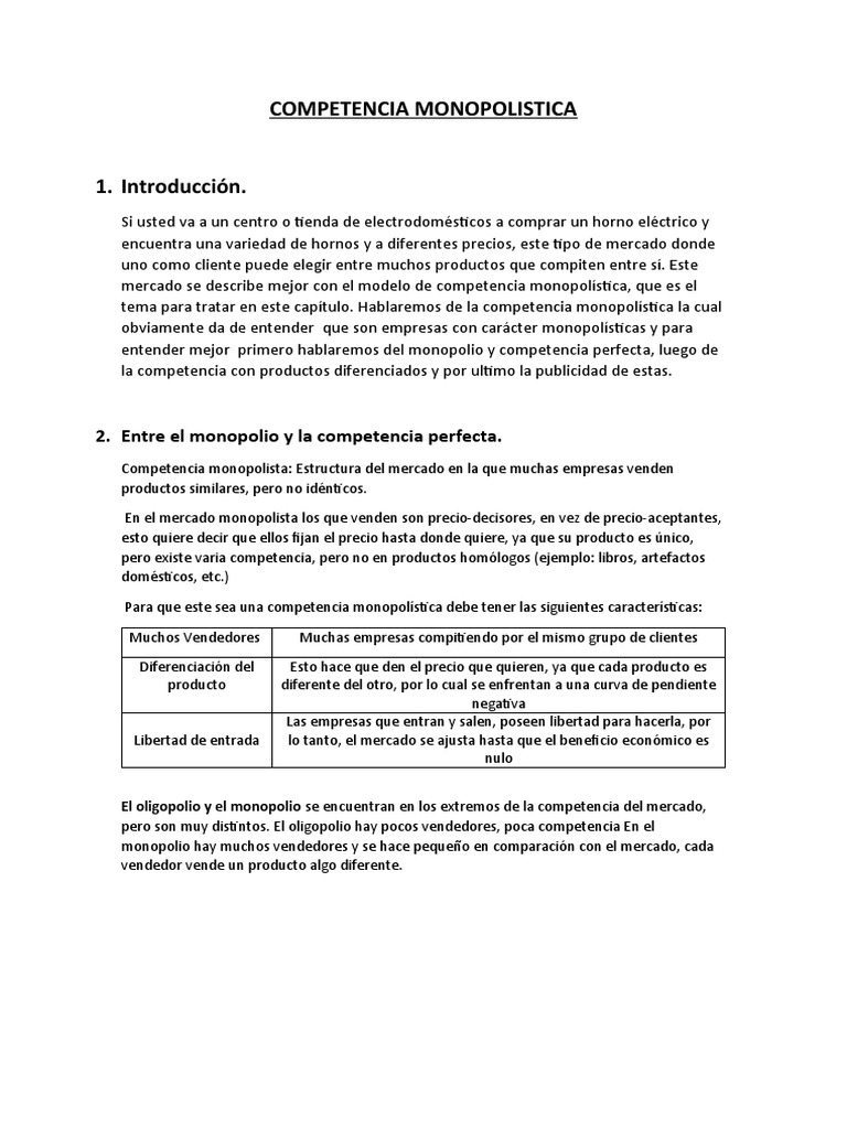 COMPETENCIA MONOPOLISTICA Tarea 11 | PDF