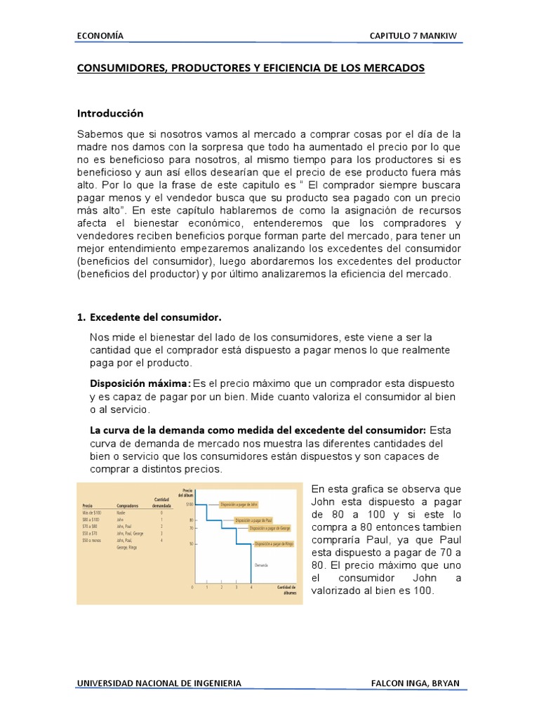 Consumidores, Productores Y Eficiencia de Los Mercados Introducción ...