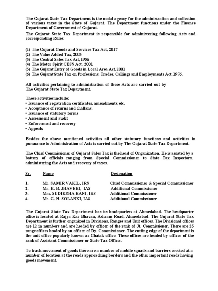About Commissionerate of Commercial Taxes | PDF | Gujarat | Governance