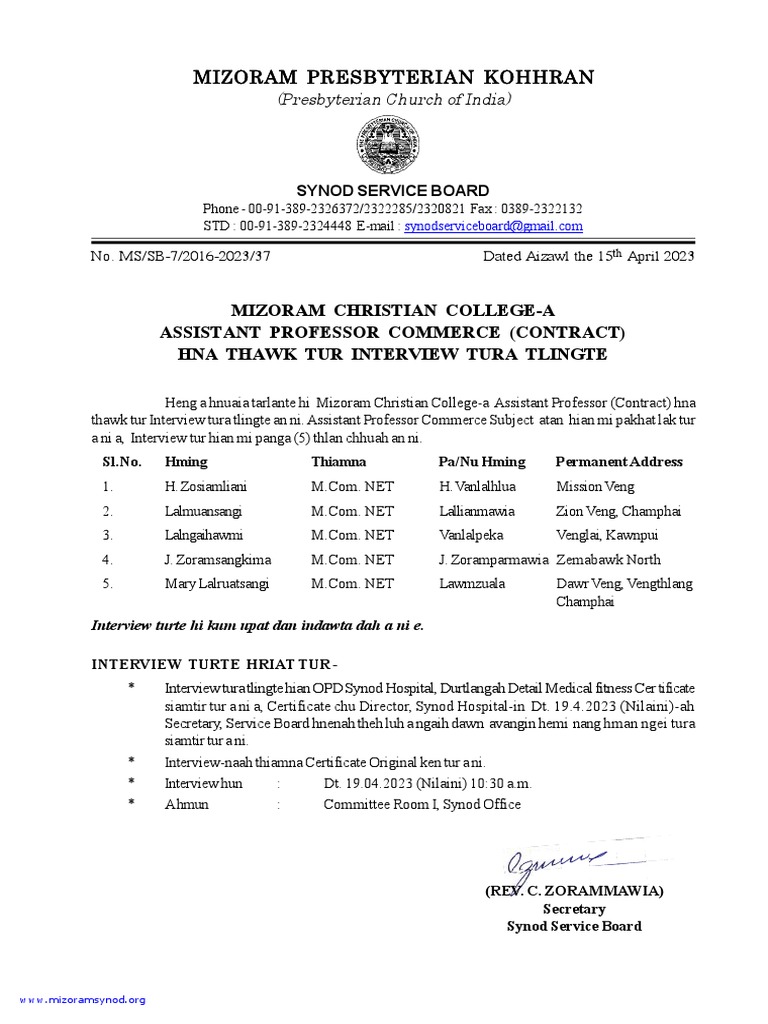 Mizoram Presbyterian Kohhran | PDF | Calvinism | Presbyterianism