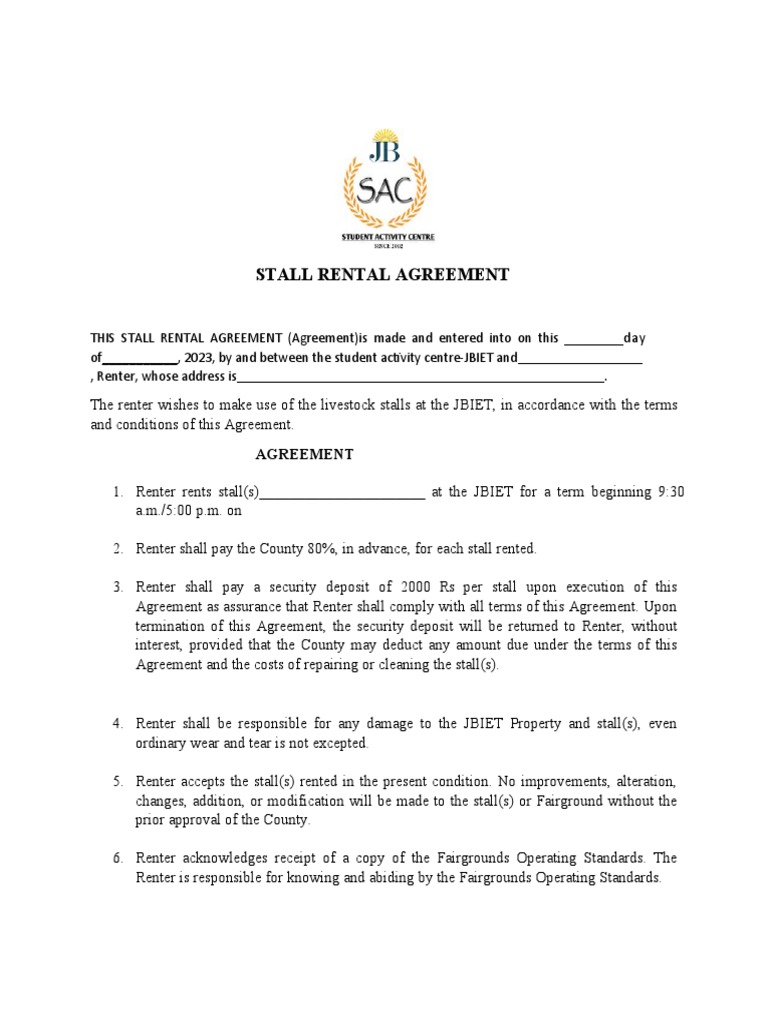 4.attachment Fairgrounds Stall Rental Agreement | PDF | Renting | Economies