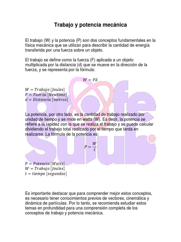 Trabajo y Potencia Mecánica: Fórmulas Esenciales | PDF | Fuerza ...