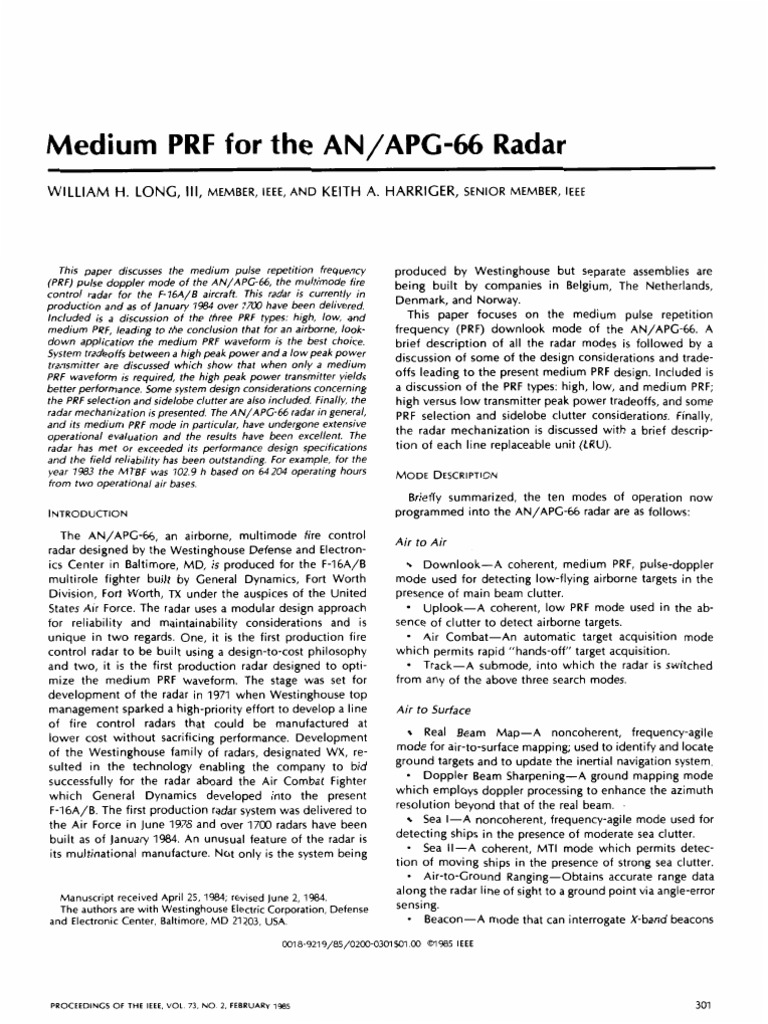 Analysis of the Medium Pulse Repetition Frequency Mode of the AN/APG-66 ...