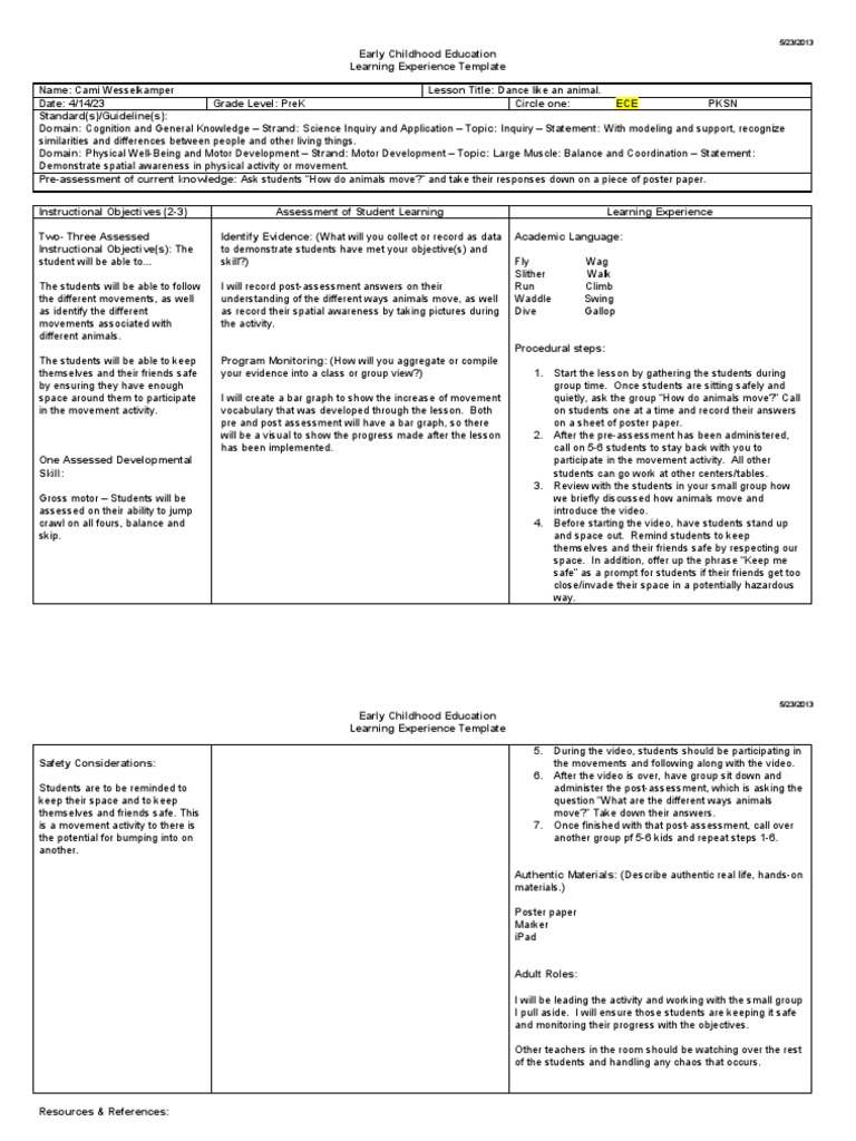 Ece Final Lesson Plan Template | PDF | Learning | Psychology