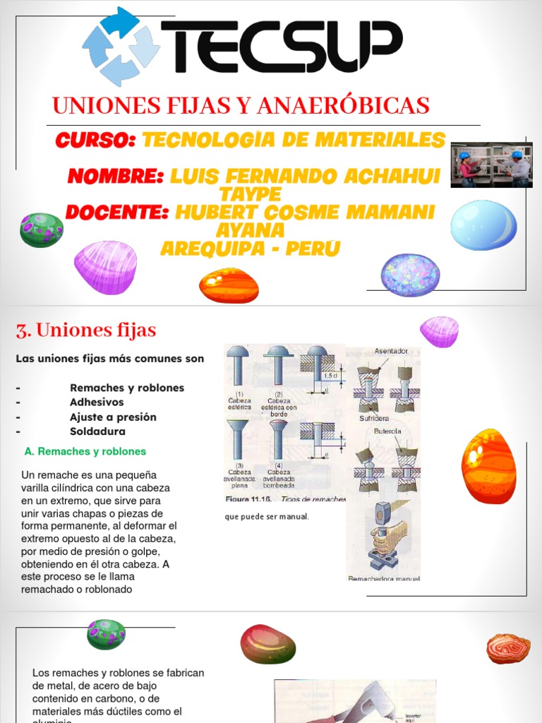 Uniones Fijas y Adhesivos Anaeróbicos | PDF | Remache | Adhesivo