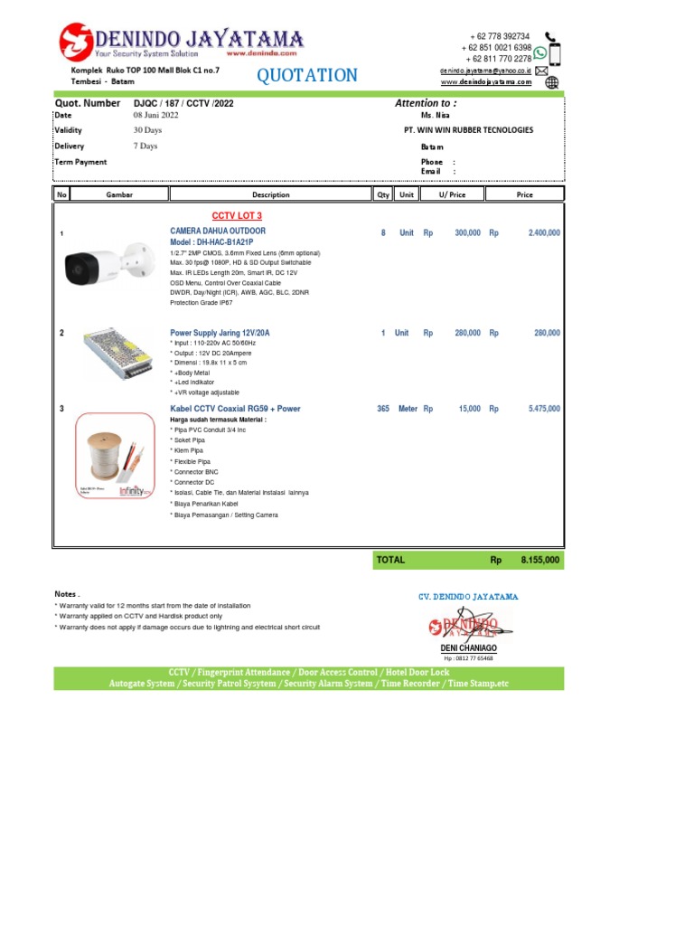 Quotation CCTV Dahua 2MP Pt. Win Win Rubber (Lot 3) | PDF | Power Supply | Electromagnetism