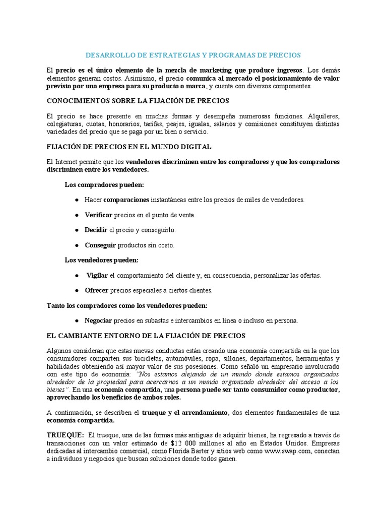 Cap 16 - Desarrollo de Estrategias y Programas de Precios | PDF | Mercado (economía) | Oferta y ...