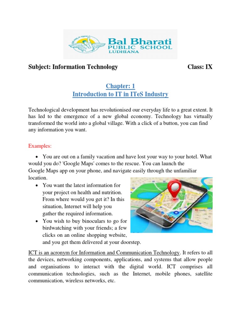 Subject: Information Technology Class: Ix: Introduction To It in Ites ...