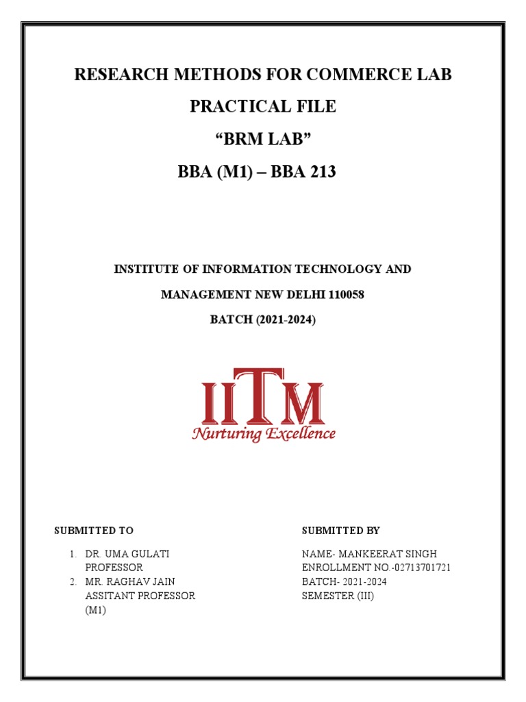 Research Methods For Commerce Lab Practical File "BRM Lab" BBA (M1) - BBA 213 | PDF ...