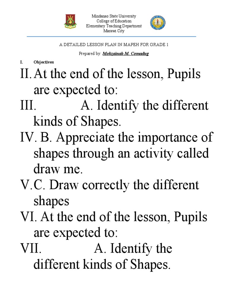 Grade 1 shapes lesson plan identifies basic shapes | PDF