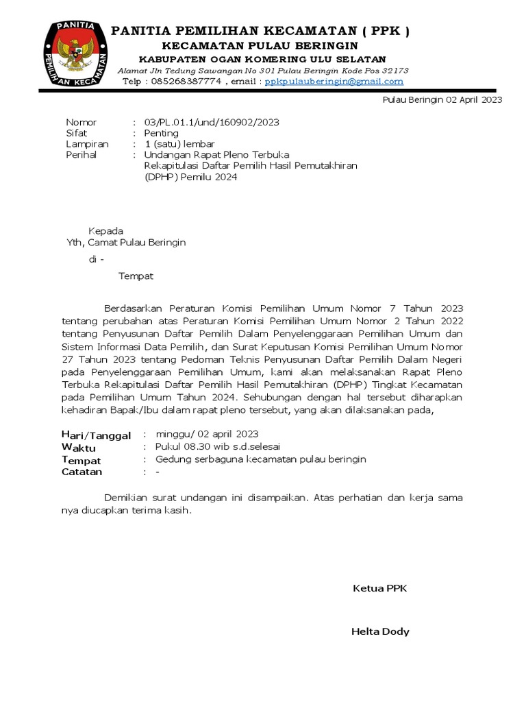 Draft Undangan Pleno Instansi | PDF