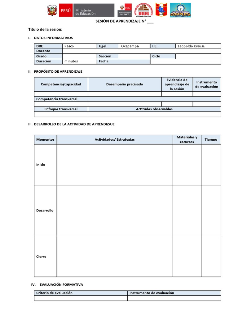 Modelo de Sesión de Aprendizaje | PDF