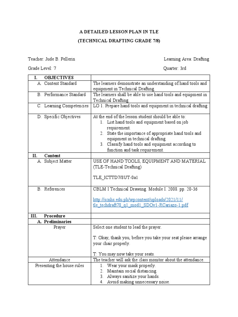 A DETAILED LESSON PLAN IN TLE Drafting | PDF | Technical Drawing | Drawing
